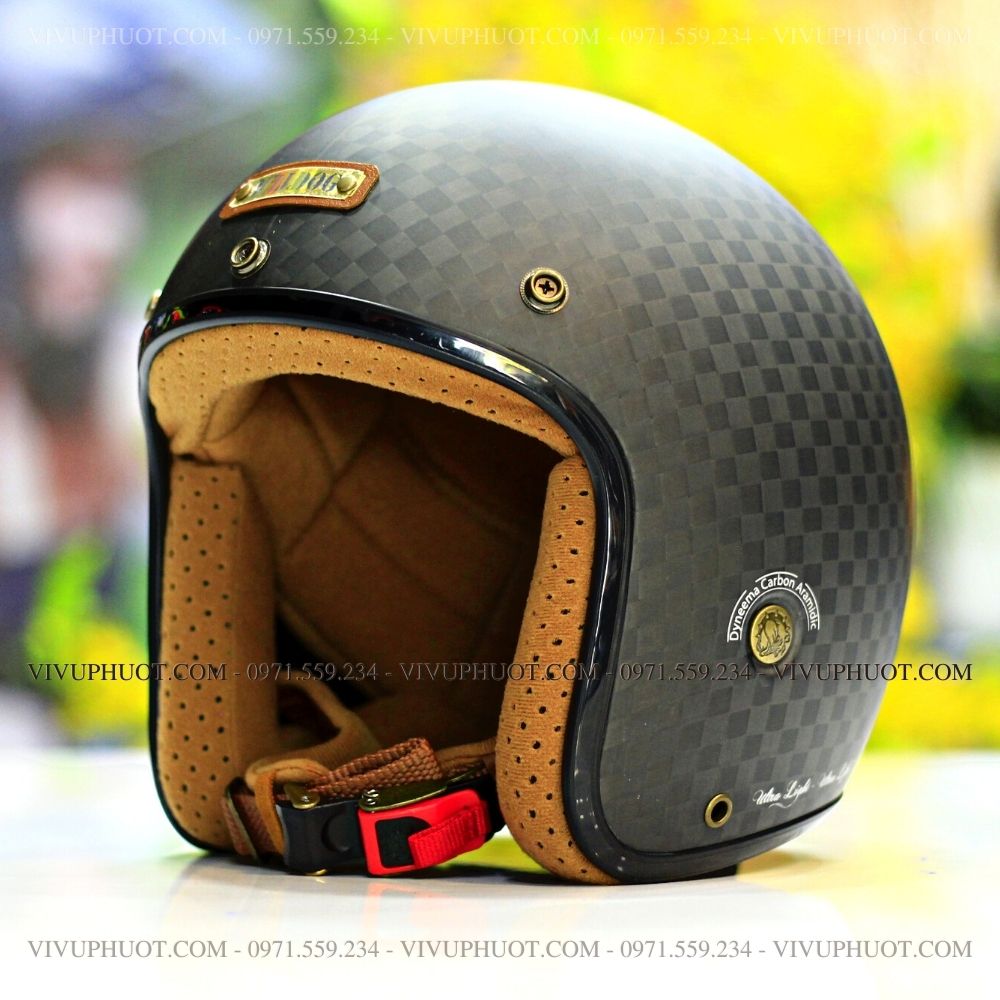 Mũ 3/4 Bulldog Heli Carbon 3D - ViVuPhượt