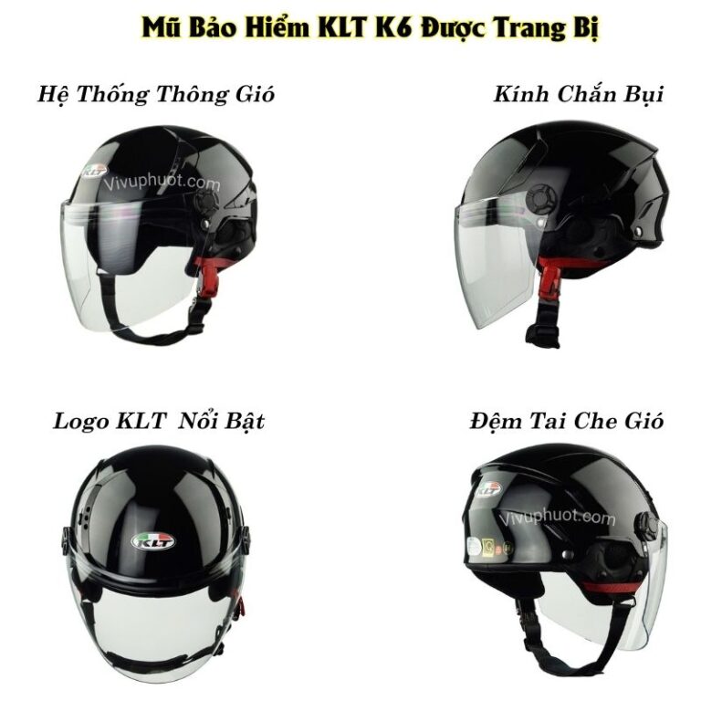 Mũ Bảo Hiểm KLT Tiger K6 Có Kính - Đen Đỏ - ViVuPhượt
