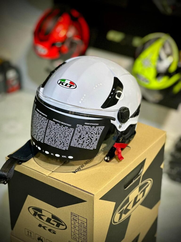 Mũ Bảo Hiểm KLT Tiger K6 Có Kính - Trắng Bóng - ViVuPhượt